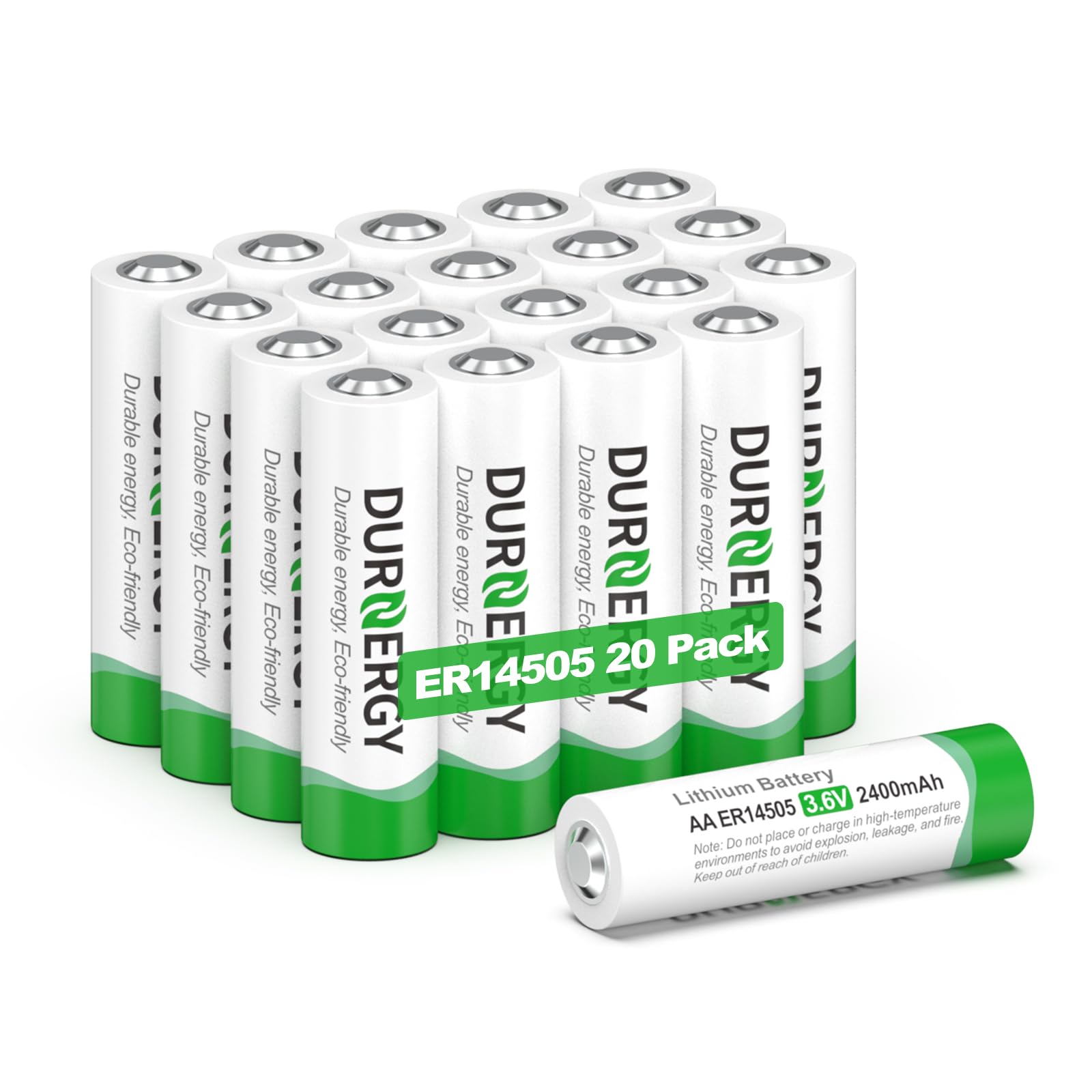 DURNERGY 3.6 Volt Lithium Battery AA ER14505 2400mAh Batteries Double A Batteries 20 Pack