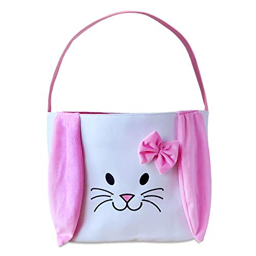 Poptrend Easter Basket Bags,Bunny Easter Bucket,Easter Eggs/Gift Baskets for Kids,Bunny Tote Bag Bucket for Easter Eggs,Toys, Candy,Gifts (Pink)