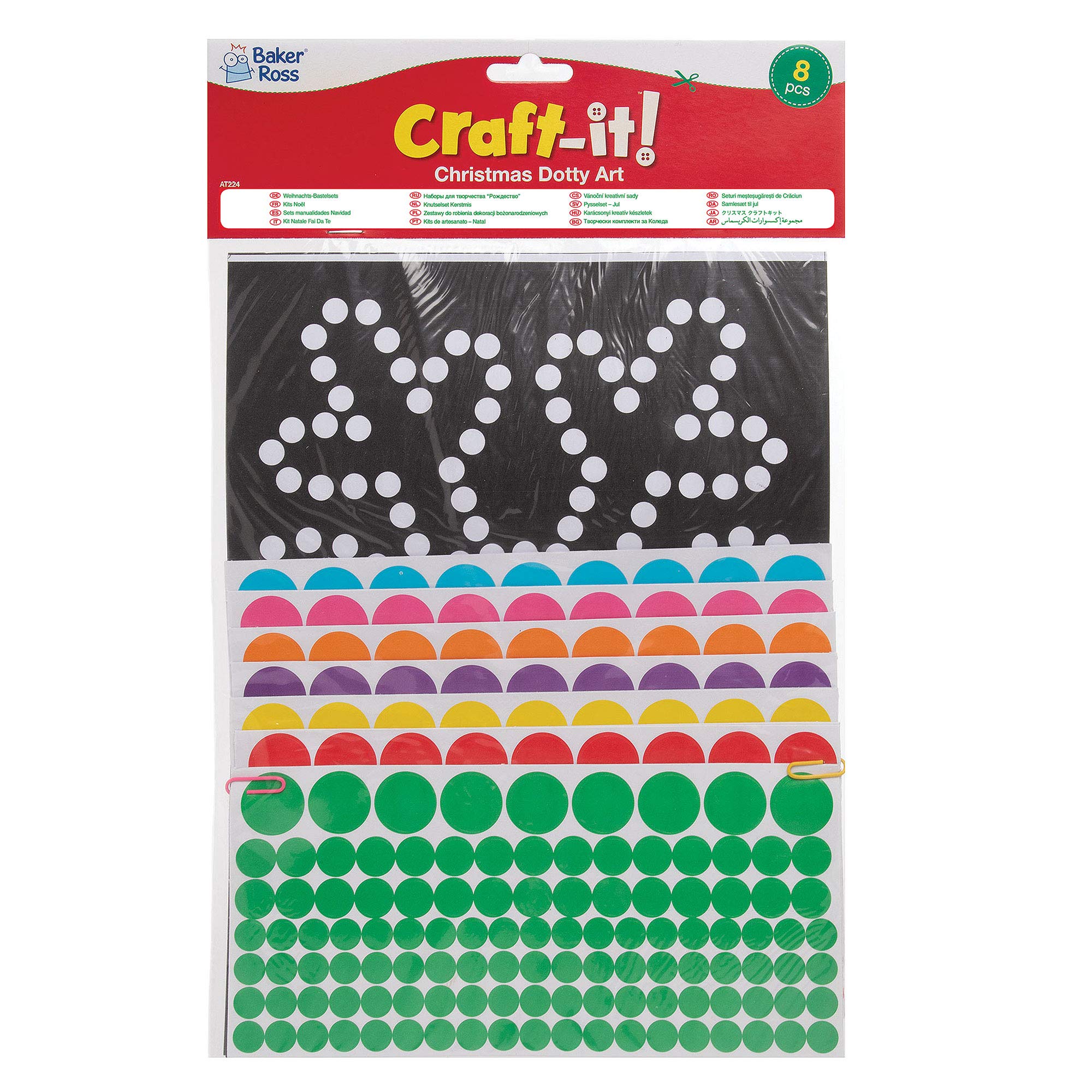 Baker Ross AT224 Christmas Dotty Sticker Art - Pack of 8, Festive Arts and Crafts