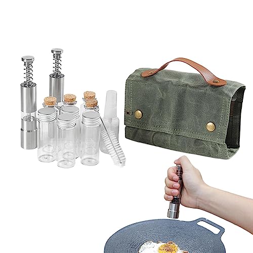 Backpacking Spice Kit, 12 Pcs Portable Camping Salt and Pepper Shakers, Waterproof Outdoor Travel Spice Kit with Seasoning Bottles, Lightweight Multi Spice Containers Bag for Hiking Bbq Glamping