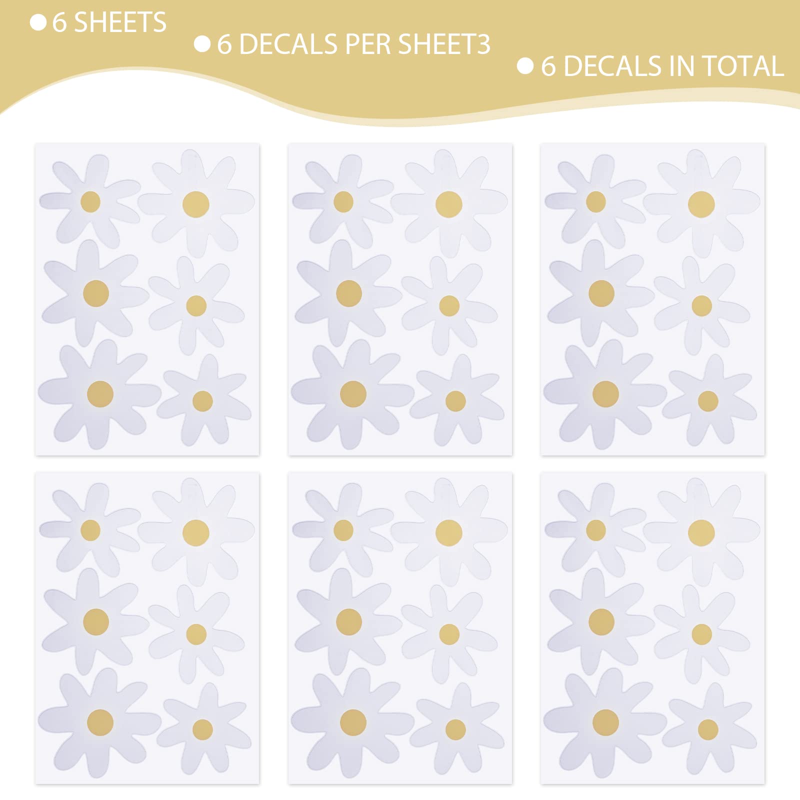 36PCS Daisy Wall Decal White Daisy Decals Flower Wall Decals Peel and Stick Retro White Daisy Flower Wall Stickers Vinyl Wall Floral Decals for Kids Nursery Bedroom Classroom Office Decor 6 Sheet