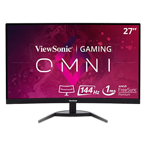 ViewSonic VX2768-2KPC-MHD 27 Inch 1440p Curved 144Hz 1ms Gaming Monitor with FreeSync Premium Eye Care HDMI and Display Port (Renewed)