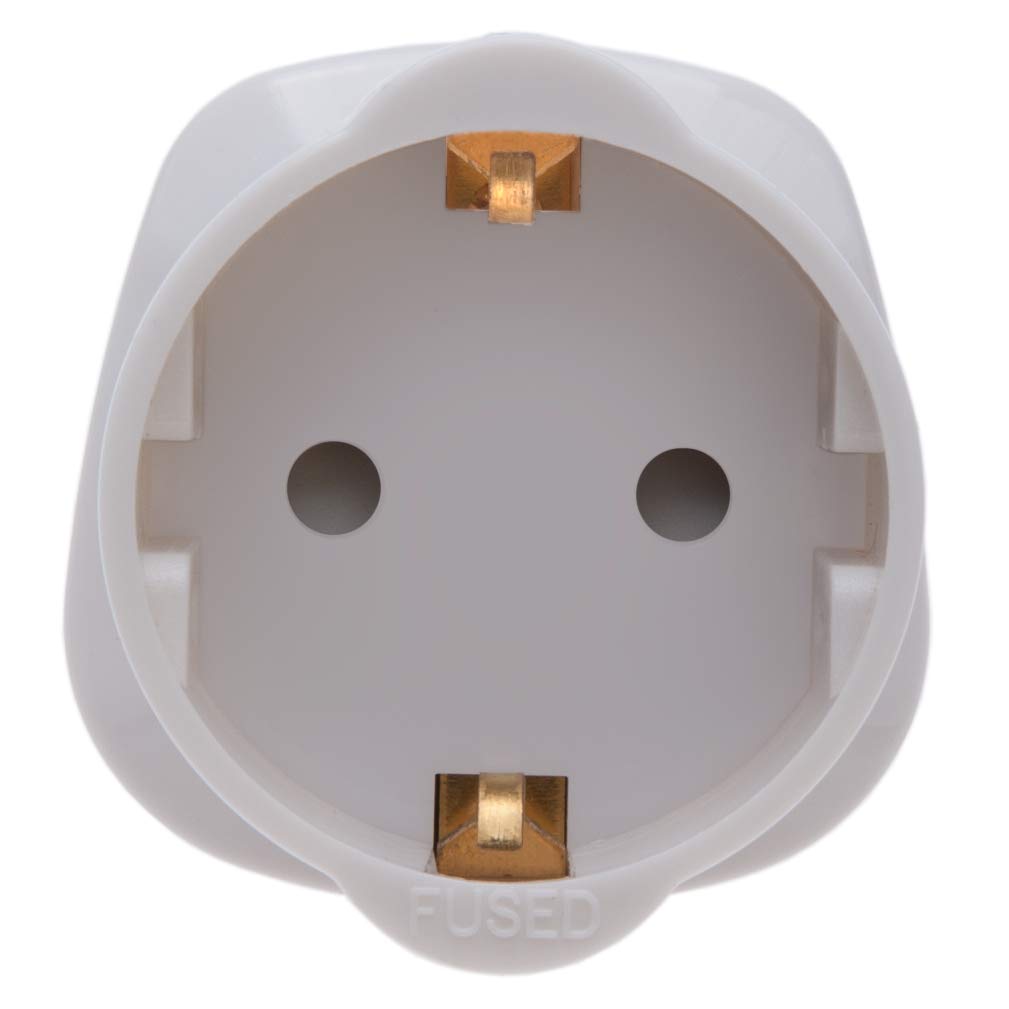 EU to UK Adapter Schuko Euro Socket 2 Pin to 13 Amp 3 Pin Plug Type C to Type G | International Universal European Europe Travel Adaptor Adopter | for Mobile Phone Tablet Laptop | 1 x White