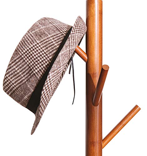 FILWH Premium Bamboo Coat Rack Tree with 8 Hooks, 3 Adjustable Sizes Free Standing Wooden Coat Rack, Super Easy Assembly Hallway, Entryway Coat Hanger Stand for Clothes Suits