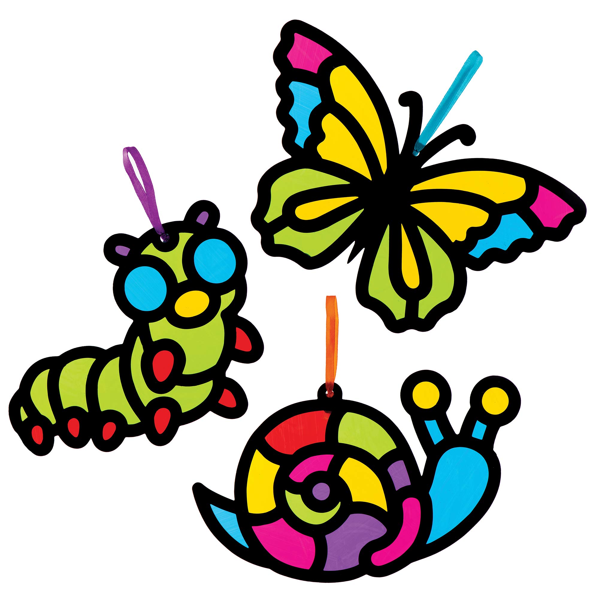 Baker Ross AT616 Bug Stained Glass Ornament Kits - Pack of 6, Ideal for Kids' Arts and Crafts, Educational Toys