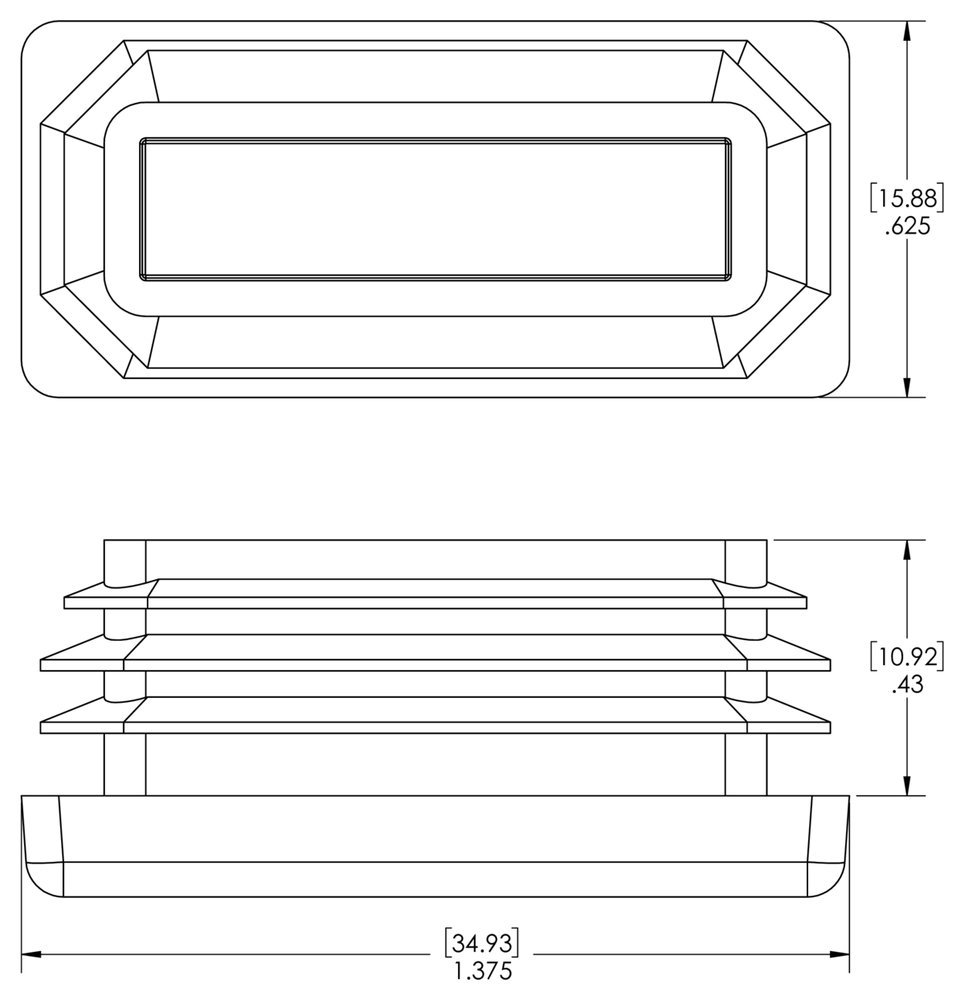 Caplugs 99394011 Plastic Plug for Rectangular Tubing. RER-5/8 X1 3/8-14-2, PE-LD, Hole Width .625" Hole Length 1.375" Wall Thickness 14-20 GA (.083-.035)", Black (Pack of 100)