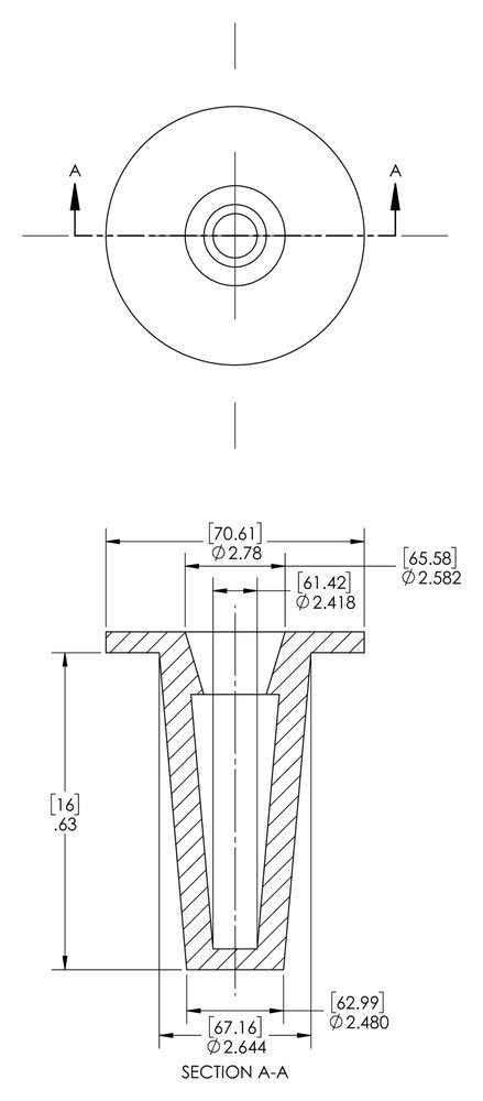 Caplugs 99394325 Plastic Tapered Cap and Plug. T-33A1, PE-LD, Cap OD 2.418" Plug ID 2.644", Red (Pack of 40)
