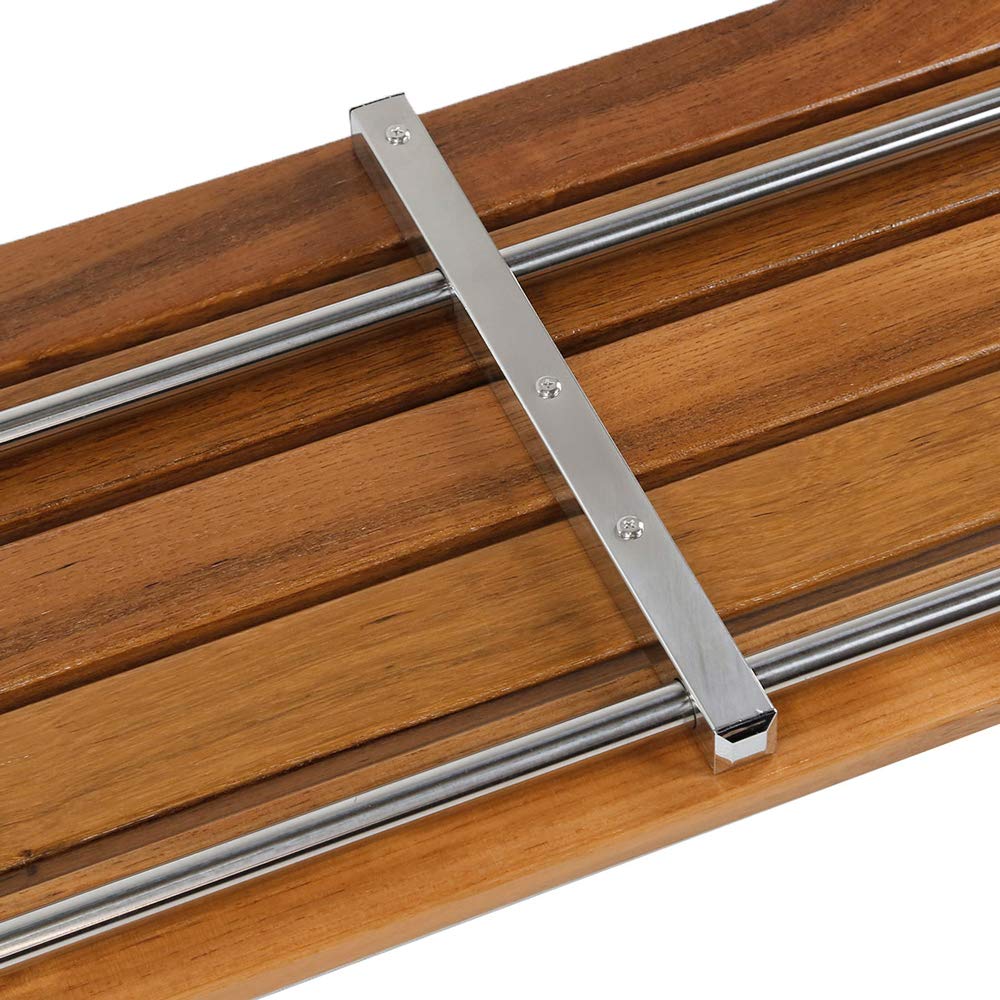 36" ADA Compliant Foldable Teak Wood Shower Seat Bench, 400lb Capacity, Clear Coated for Extra Protection, Folding Wall Mount Modern Chrome, Medical Fold Up Bathroom Stool Chair
