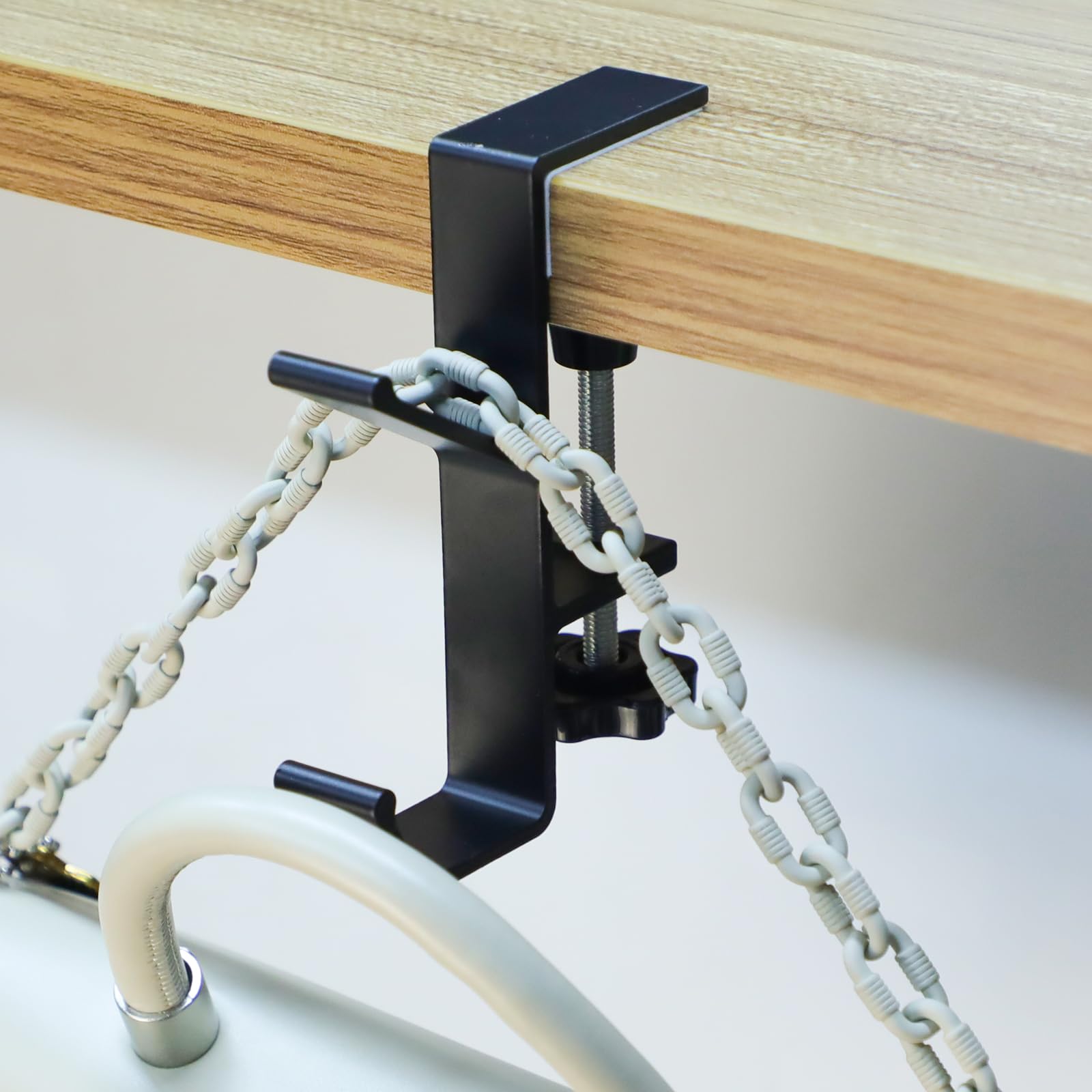 2pcs Desk Mount Holder Hook, Premium Aluminum Alloy Handbag Hanger Classic Black Purse Hooks Stylish Clamp-On School Hook for Headphone Counter Table Office Home Desk Accessory (Branch Shaped)