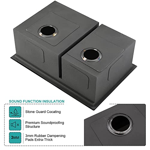 33 Black Undermount Kitchen Sink Workstation - iAnomla 33 x19 Inch Black Kitchen Sink Undermount Sink 16 Guage Stainless Steel Ledge Workstation 60/40 Double Bowl Kitchen Sink with Cutting Board