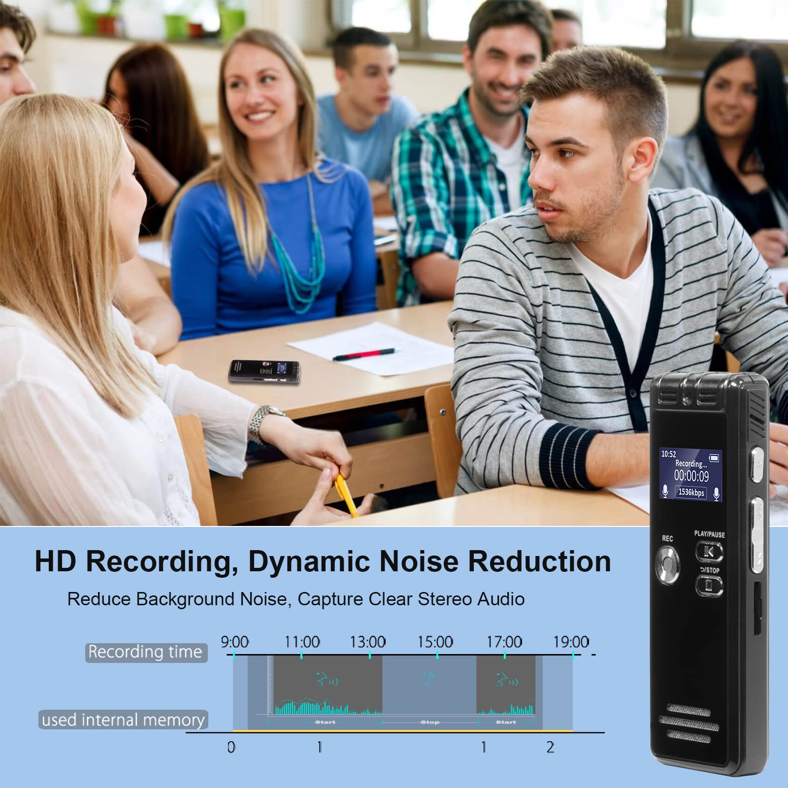 16GB Digital Voice Recorder: Small Voice Activated Recording Device with Playback | Password, Pocket Audio Tape Recorder Portable Dictaphone for Lecture Meeting Interview