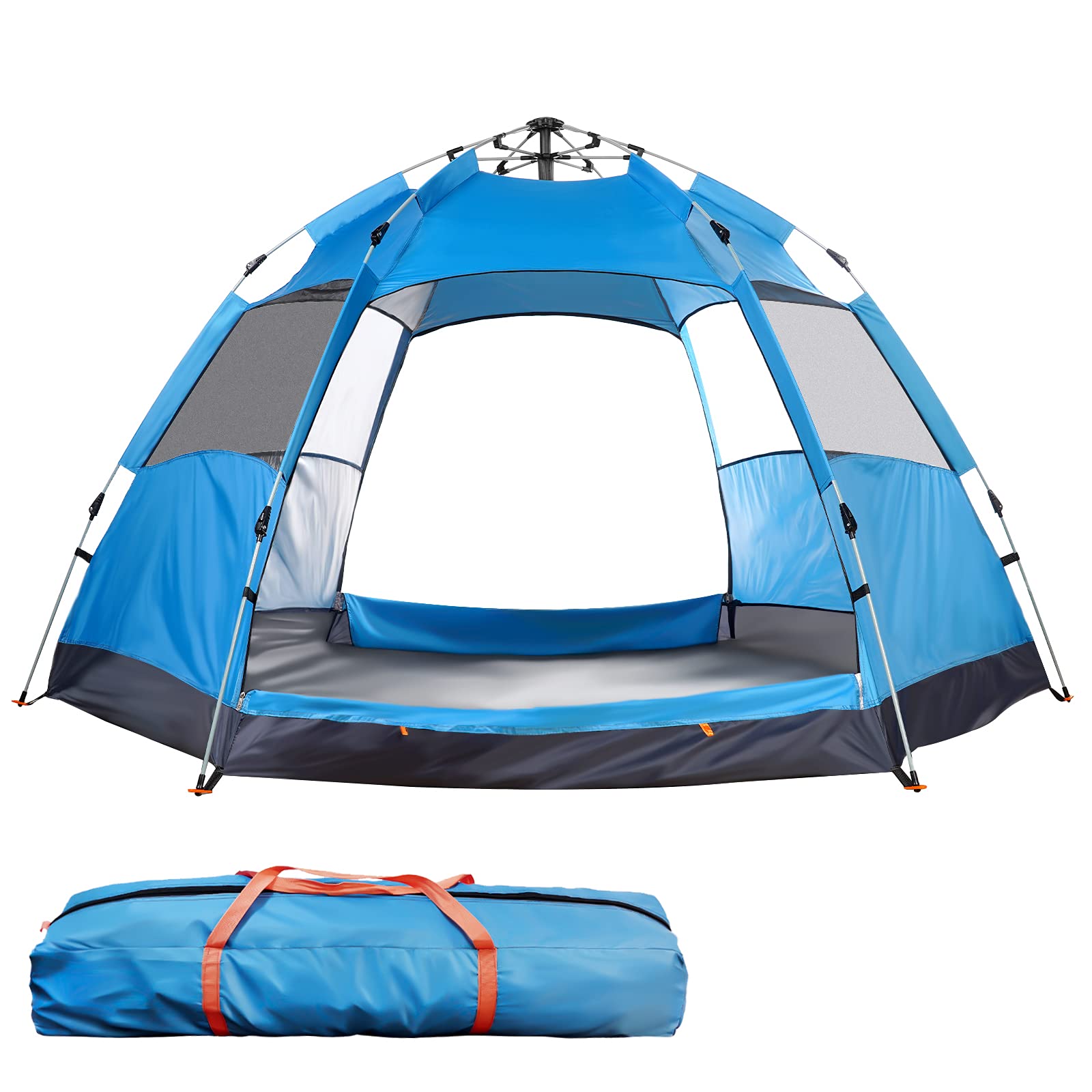 3-4-Person Waterproof Pop up Camping Tent with Rainfly Instant Tent Portable with Carring Bag (Blue)
