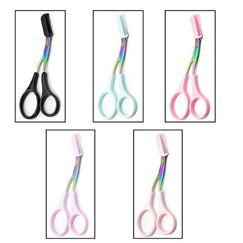 YITAQI Eyebrow Comb Scissors,Titanium Grooming Trimmer Makeup Tools Stainless Steel Eyelash Hair Clips Shaping Razor Hair Scissors Trimmer(Green)