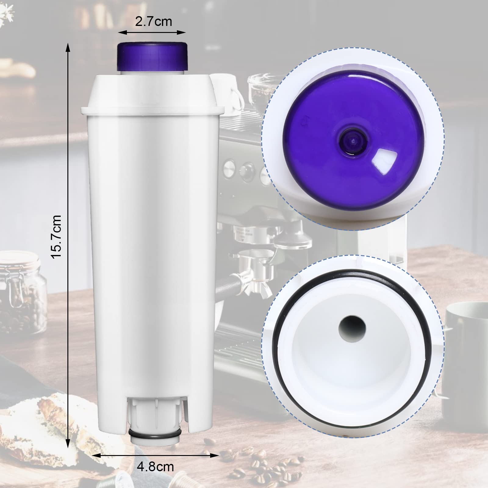4Packs DLSC002 Coffee Water Filter for Delonghi Water Filter Replacement, Compatible with ECAM, ESAM, ETAM, EC680, EC800