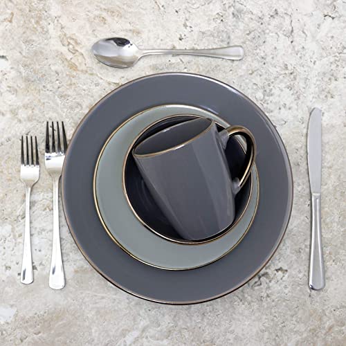 Elama Round Stoneware Grand Collection Dinnerware Dish Set, 16 Piece, Assorted Solid Gray