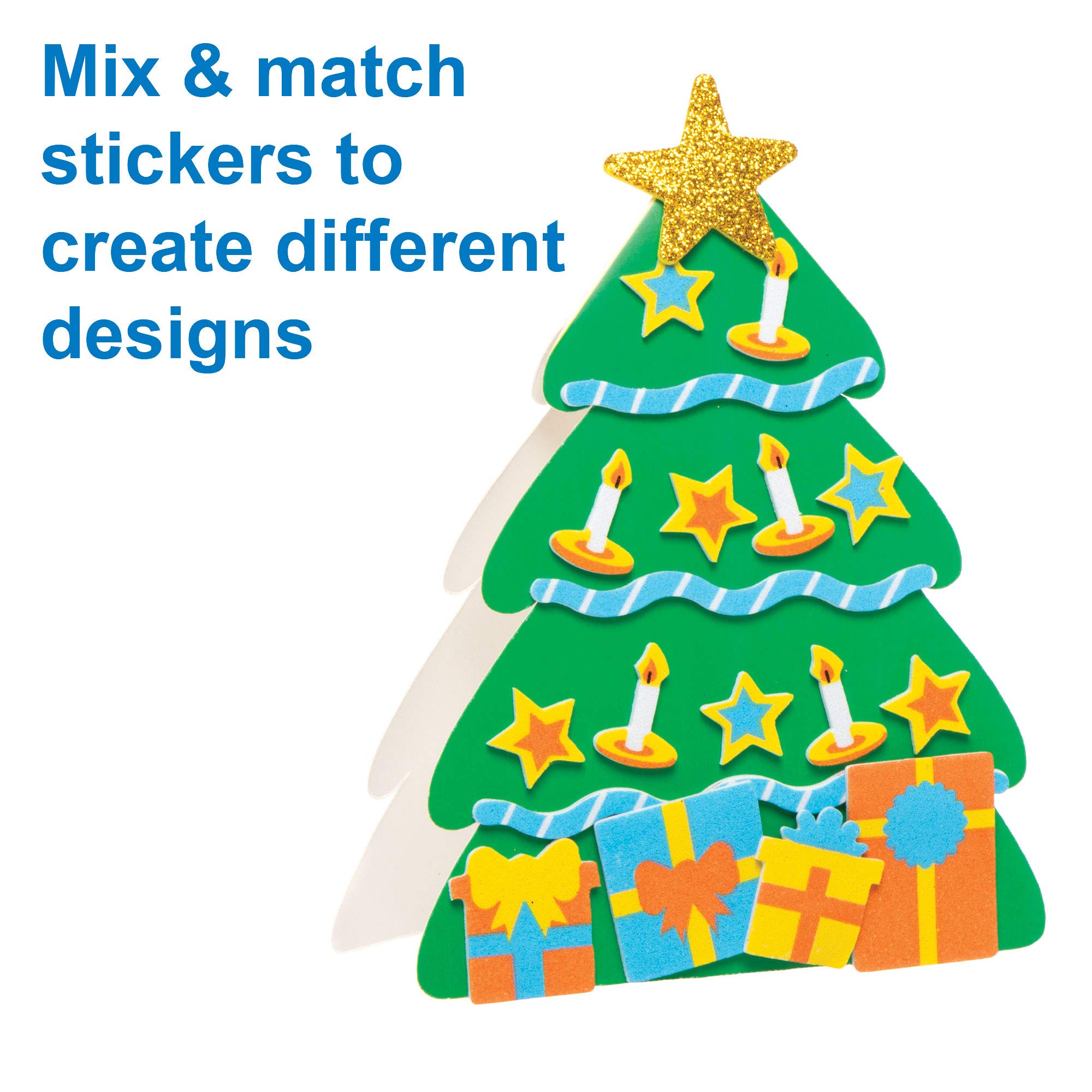 Baker Ross AX594 Christmas Tree Mix & Match Card Kits - Pack of 6, Personalize Your Own Festive Cards, Arts and Crafts for Kids