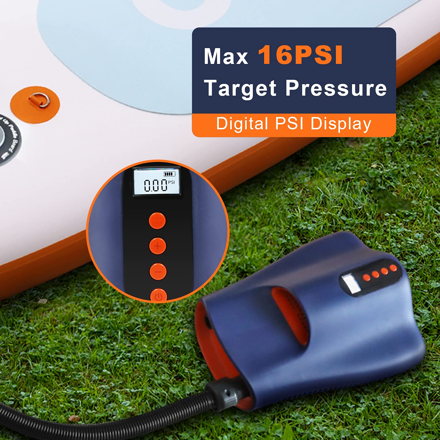 16PSI Rechargeable Sup Air Pump Cordless Paddle Board Pump Portable with Carry Bag,Auto-Off Feature, Inflator & Deflator for Isup Kayak Boat Pool Raft Tent Inflatables