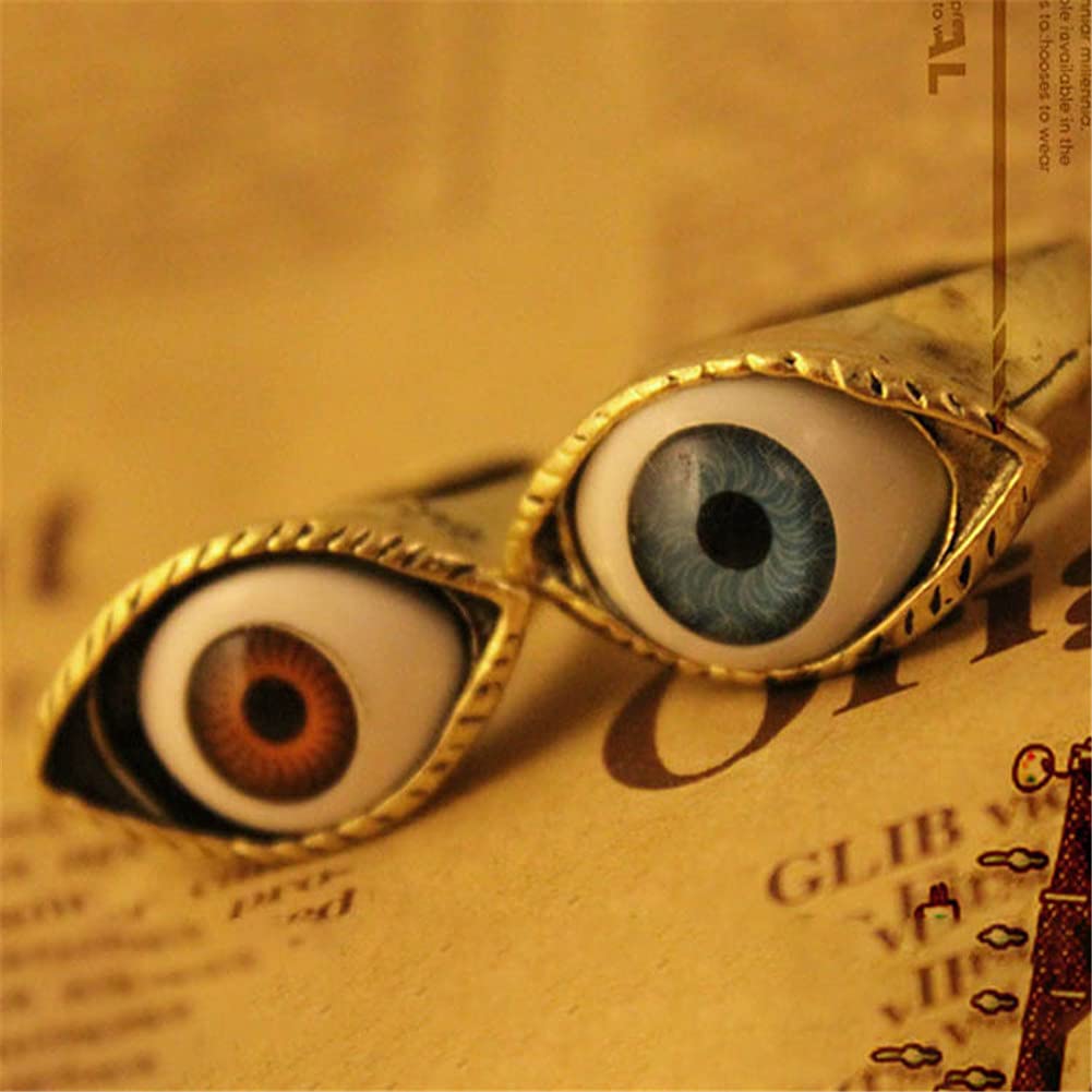 2Pcs Evil Eye Couple Ring for Women Men Exaggerated Brown Blue Turkish Eyes Ring Human Demon Dragon Eye Ring Gothic Jewelry Gift Size 7