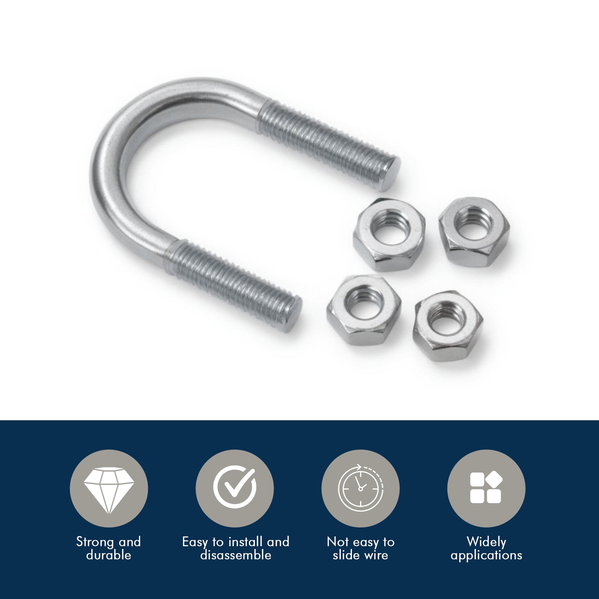 U-Turn - 2 inch Pipe Size U-Bolt with Nuts, 304 Stainless Steel (2-7/16 inch ID) (2 Pieces)