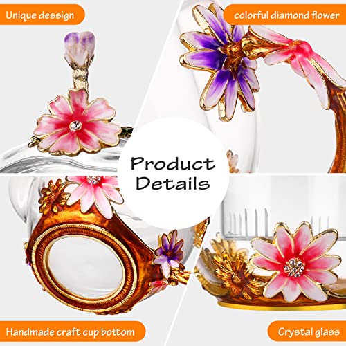 Luka Tech 35OZ Enamel Glass Flower Teapot With Removable Loose Tea Leaf Infuser Tea Maker,Gifts For Women,Mom,Mothers Day,Christmas,Birthday,Valentines Day