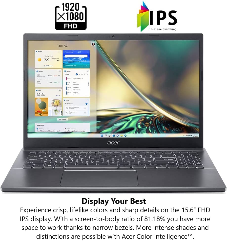 acer 2023 Aspire 5 15.6" FHD IPS Laptop PC 10-Core 12th Intel Core i7-1255U Iris Xe Graphics 16GB DDR4 256GB NVMe SSD WiFi AX RJ-45 BT HDMI Webcam Thunderbolt 4 Backlit KB Windows 11 Pro w/RE USB