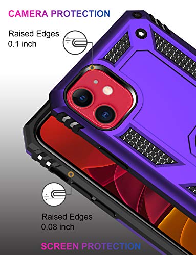 LUMARKE iPhone 11 Case with Tempered Glass Screen Protector,iPhone 11 Cover Military Grade 16ft. Drop Tested Cover with Magnetic Ring Kickstand Protective Phone Case for iPhone 11 6.1 inch Purple