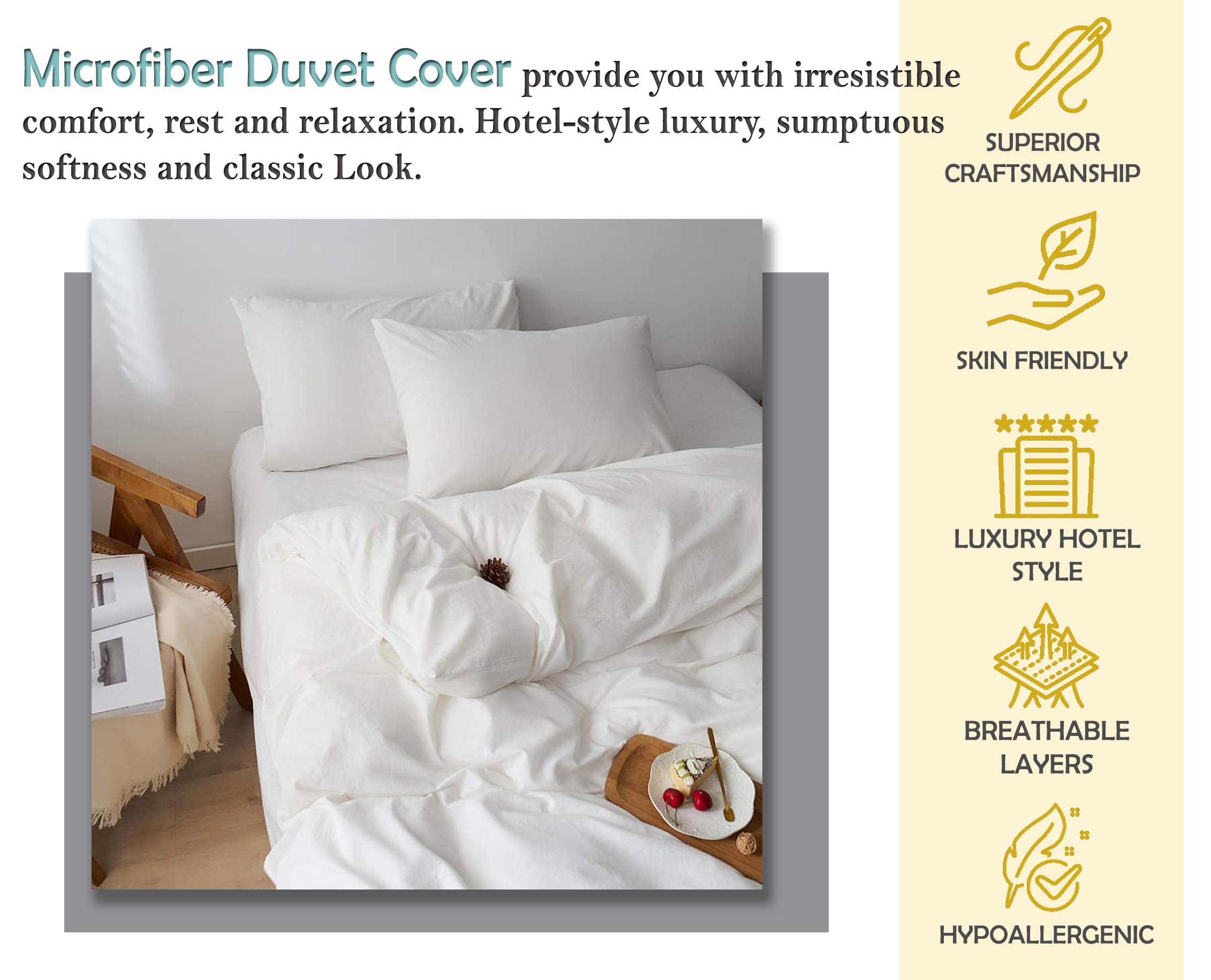 3 Sided Zipper Duvet Cover Set Queen Size White - Soft Microfiber Duvet Cover Set with 3 Sided Zipper Closure, 3 PCS Queen Size Duvet Cover (90"x90") & 2 Pillow Cases(20"x30"), NO Comforter