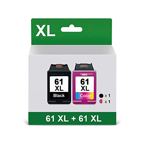 61XL Ink Cartridges Combo Pack Remanufactured for 61 XL Ink Work with Envy 4500 5530 4502 5535 5534 officejet 4630 4635 Deskjet 1000 1010 1510 Printer(1 Black, 1 Tri-Color)