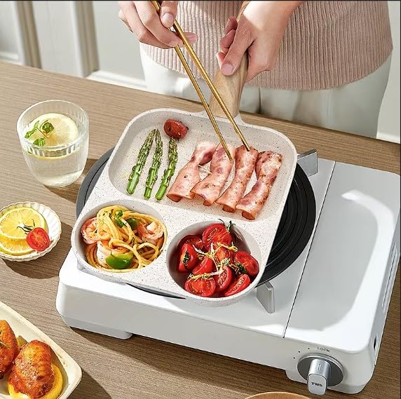 3-in-Divided Frying Pan for Cooking β sarten 3 en 1 antiadherente, Square Egg Pan, One Egg Frying Pan, Section Skillet, 3 in 1 pan for cooking
