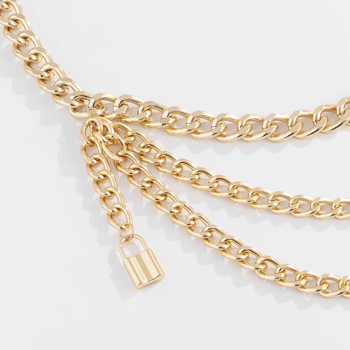 3-layer Chain Belts for Women Waist Chains Lock Pendant Tassels Layered Silver/Gold Waist Chain Belt (Gold Belt)