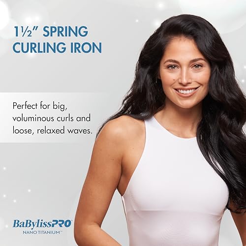 BaBylissPRO Nano Titanium Spring Curling Iron, 1.5" Professional Spring Hair Curler for Long Lasting Curls & All Hair Types