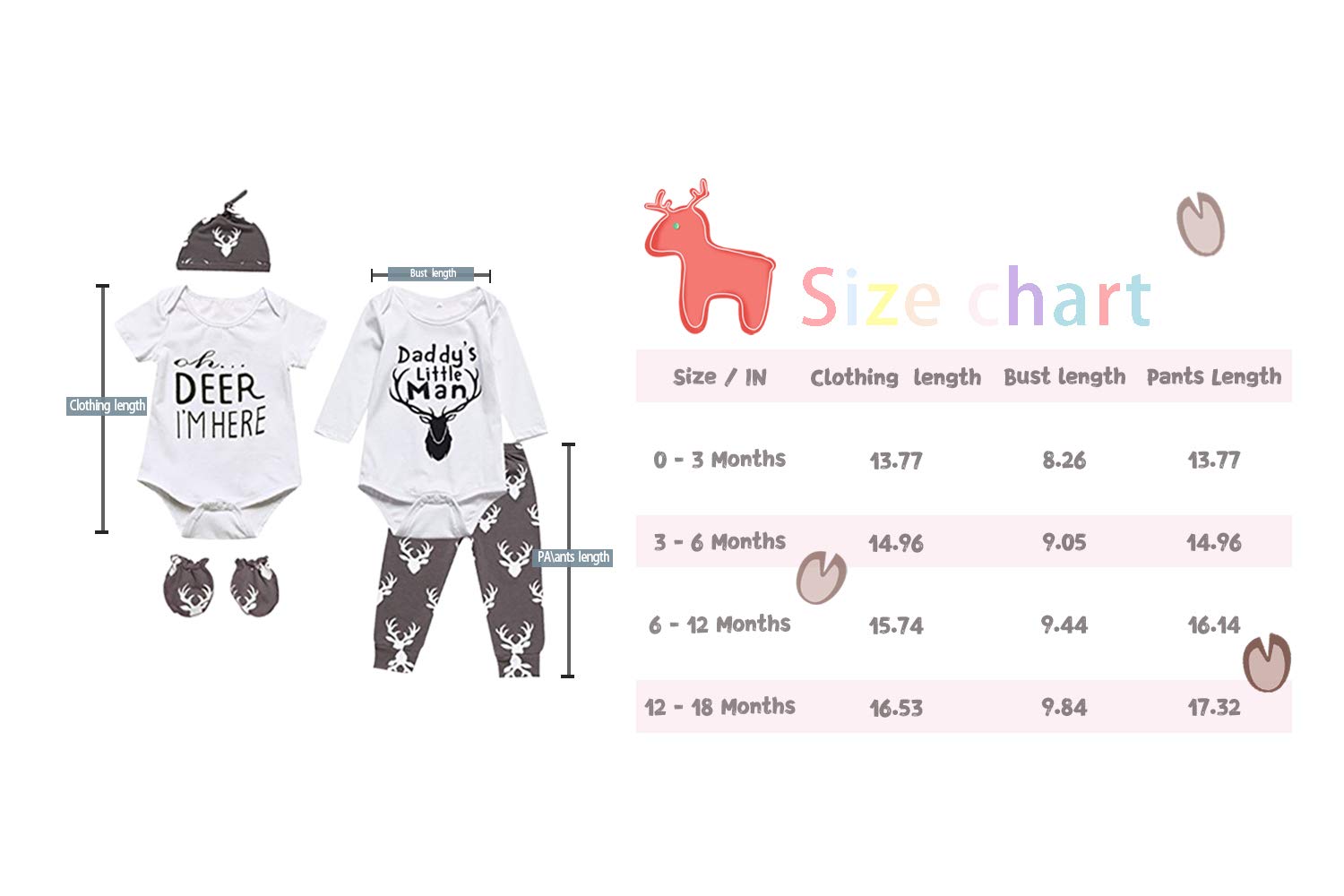 bakjuno Baby Boy Deer Theme Outfit Newborn Boy Oh Deer I'm Here Clothes Daddy' Little Man Shower Infant Hunting Romper Pants Set (0-3 Months, White03)