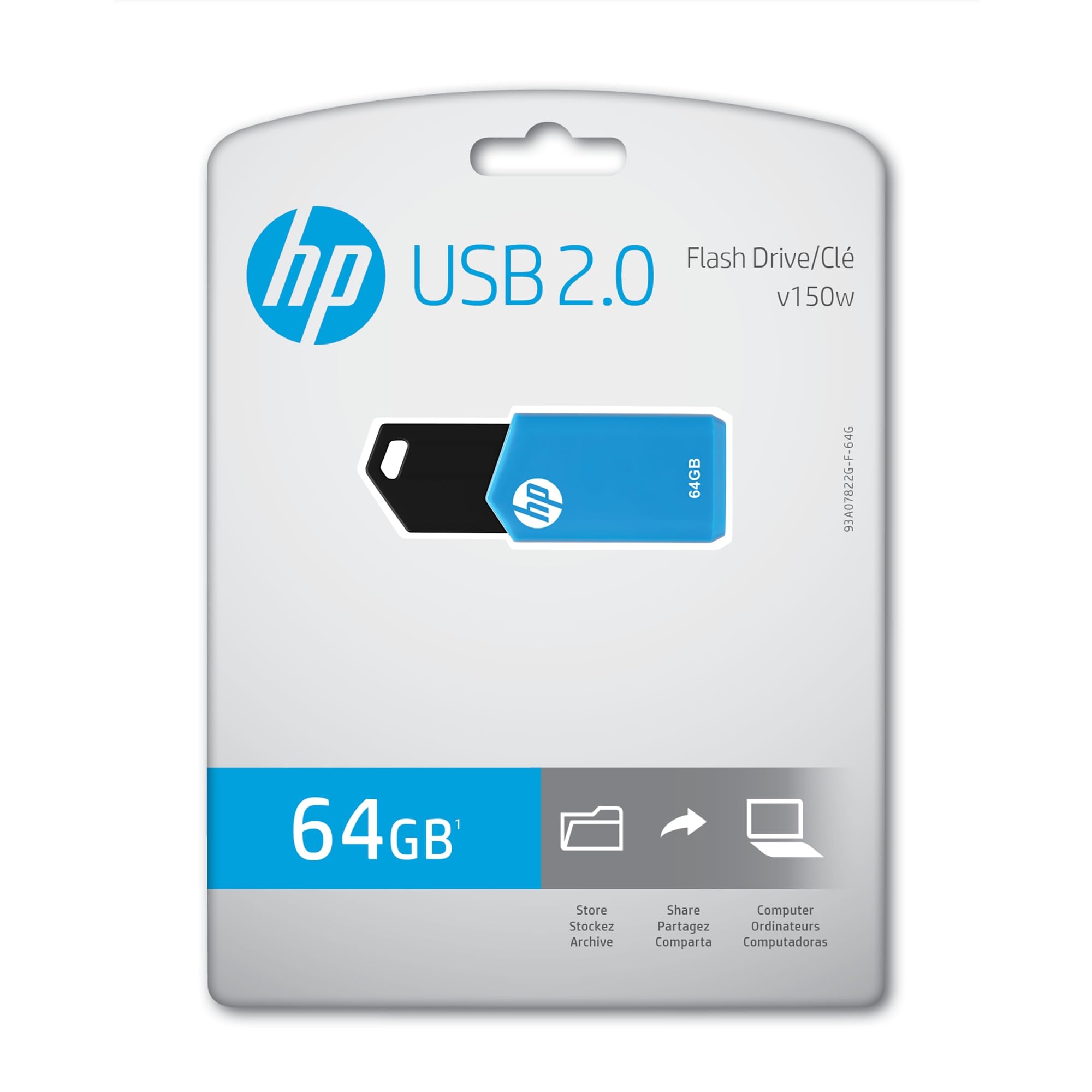 HP 64GB v150w USB 2.0 Flash Drive, Blue