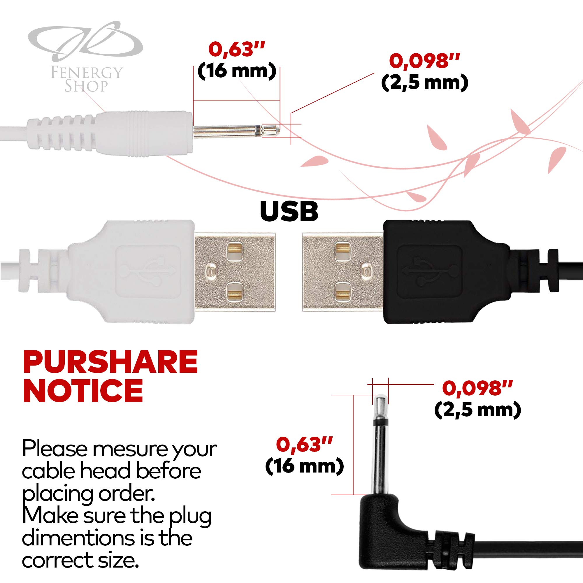 FENERGY SHOP Replacement DC Charging Cable Set | USB Charger Cords - 2.5 mm - Fast Charging