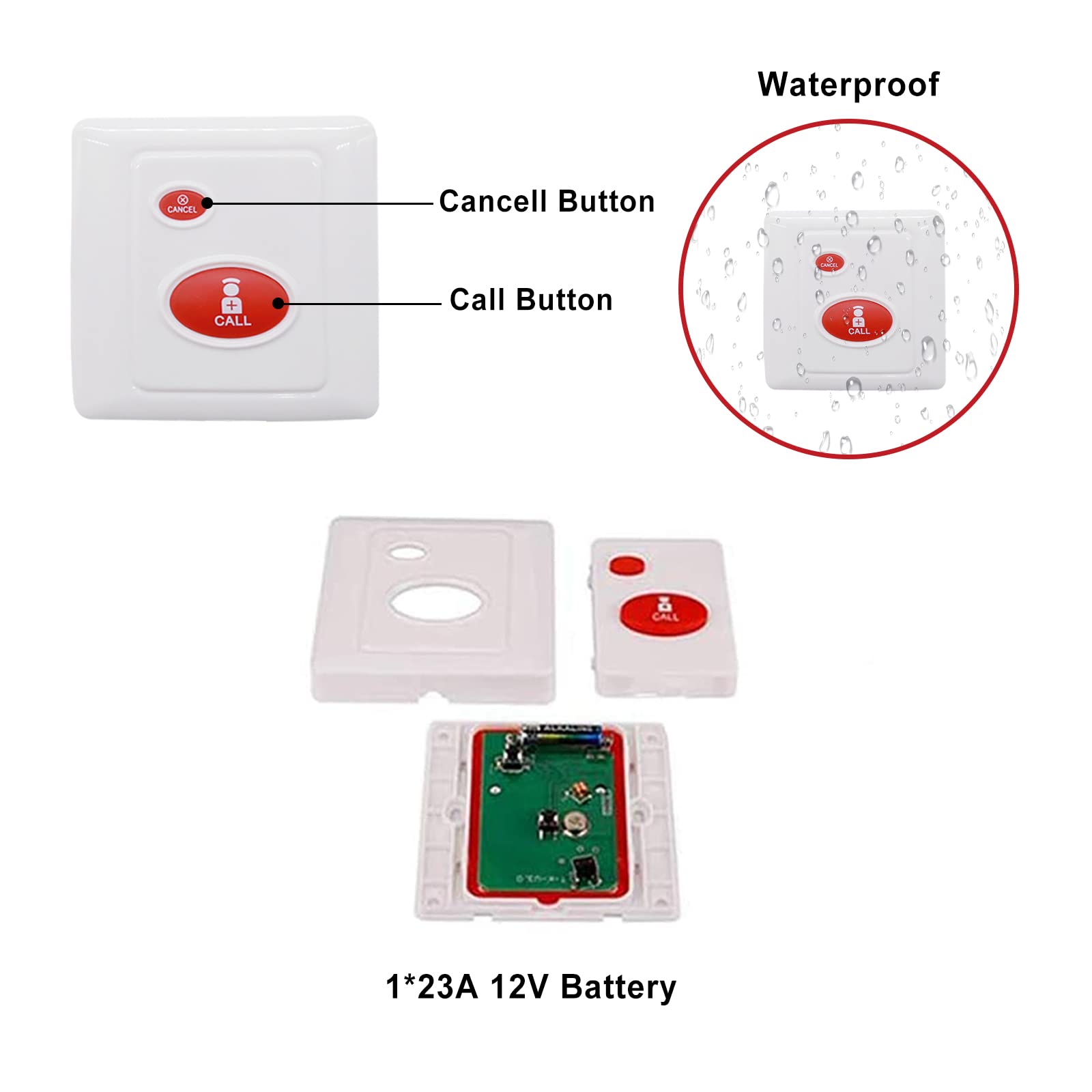 Daytech Strobe Siren Panic Alarm Button Siren Alarm with Light for Home Caring Loud Outdoor SOS Alert System 2 Red Flashing Siren and 4 Emergency Button for Store Hotel Jewelry Shop Security