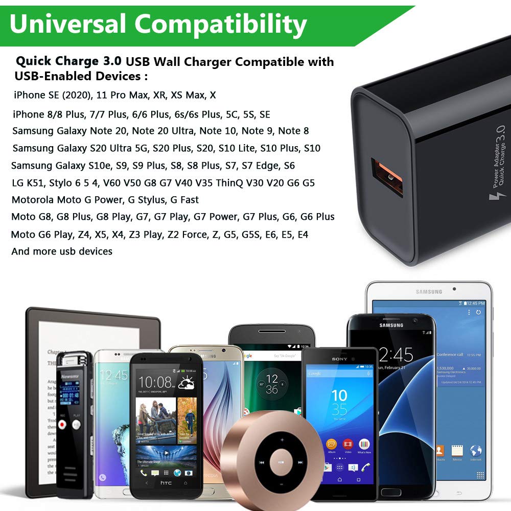 Quick Charge 3.0 Adaptive Fast Wall Charger Block 18W QC Fast Charging 3.0 USB Charger Adapter for Samsung Galaxy A16 A25 A35 S24 S23 A54 A14 A53 S22 S21 S20 Note 20 10 9 Z Flip 6 5 4 3 S10 S9 S8 A13