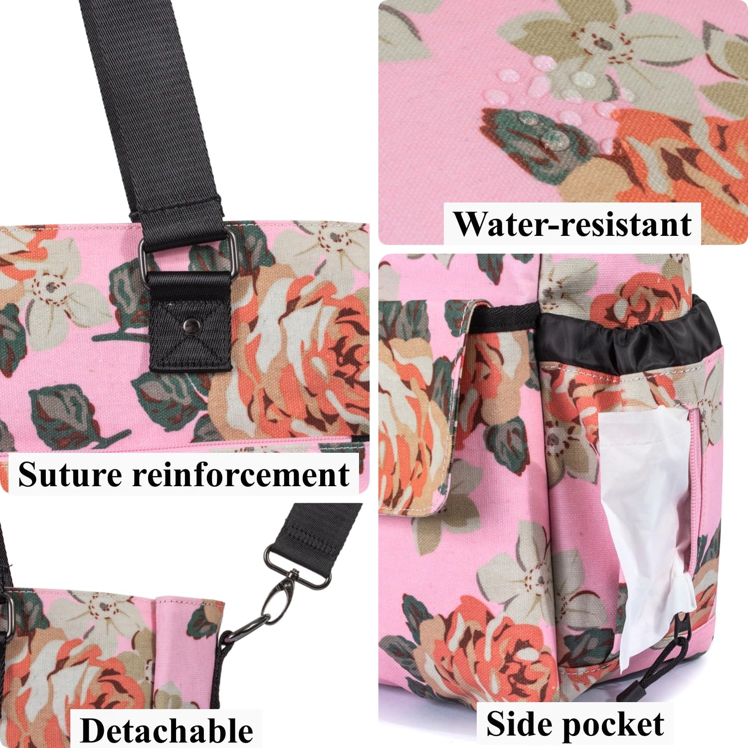 H HIKKER-LINK Womens Large Floral Waterproof Diaper Bag Weekend Bags Handbag for Mom Tote Bag Changing Pad Dark Blue