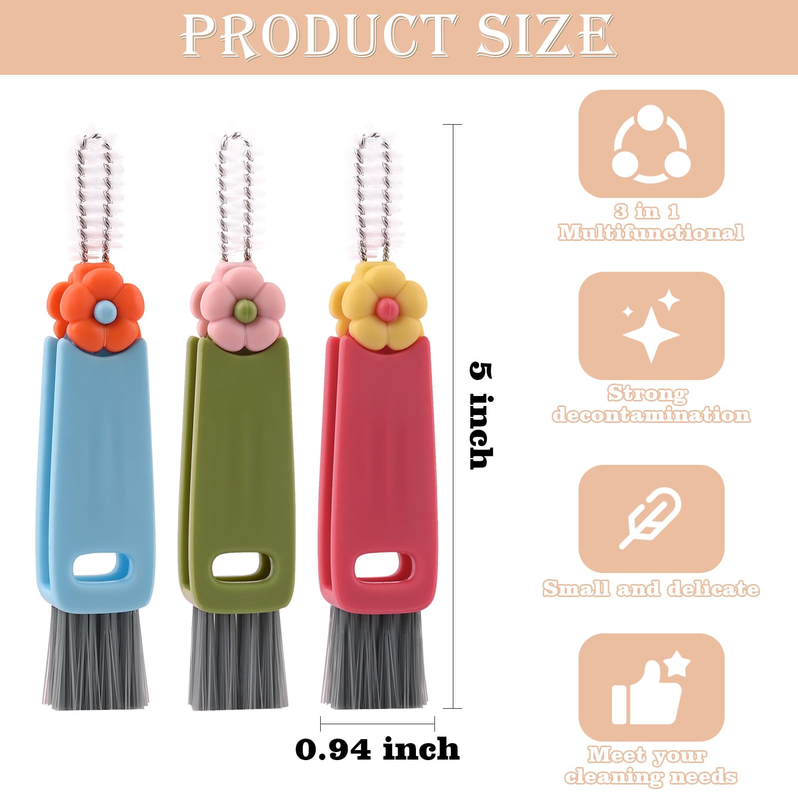3 in 1 Cup Lid Cleaning Brush, 2024 New Multifunctional Crevice Cleaning Brush, Portable Cup Lid Cleaning Brush Set Home Kitchen Cleaning Tools (Red Blue Green