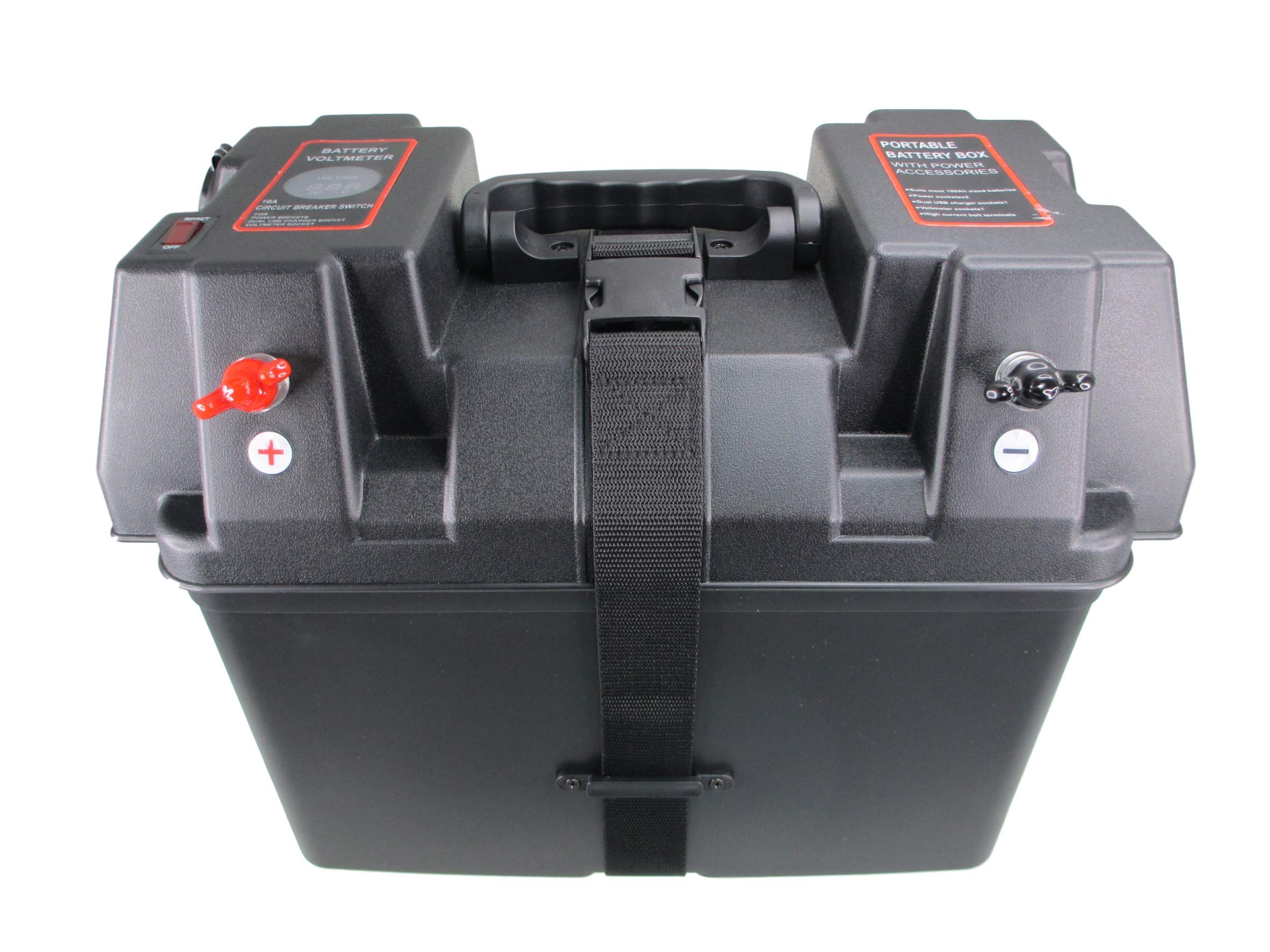 Pactrade Marine Boat Battery Box Dual USB Charger 2 Power Socket Voltmeter Gauge