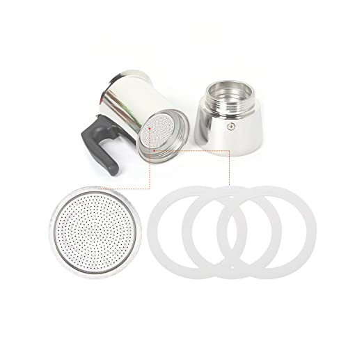 4PCS Gasket for Stovetop Espresso Coffee Makers, Denkuhin Silicone Coffee Maker Cups Replacement Packing 3 Gaskets Seals and 1 Filter for Coffee Pot Replacements Compatible with Moka Espresso(6 Cup)