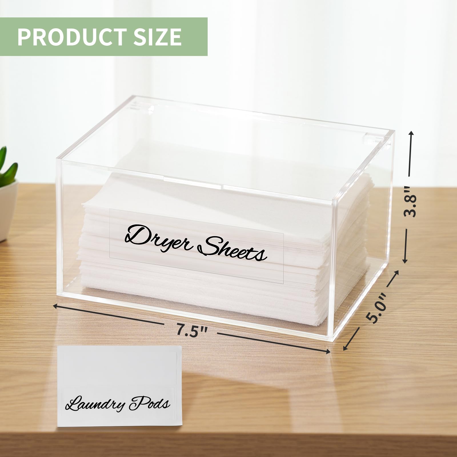 Acrylic Dryer Sheet Container for Laundry Room,Dryer Sheet Holder ,Dryer Sheet Dispenser with Lid for Laundry Storage Containers and Decor,Clear Dryer Sheet Box for Bathroom,Fabric Sheet Holder