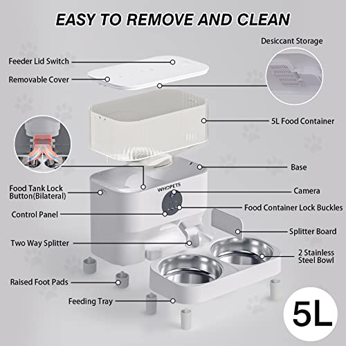 Automatic Cat Feeders, WHDPETS 5L Cat Food Dispenser with 1080P Camera for 2 Cats & Dogs with Feeding Mat, Portion Control, Dual Power Supply, Voice Recorder, 2.4G Wi-Fi Enabled