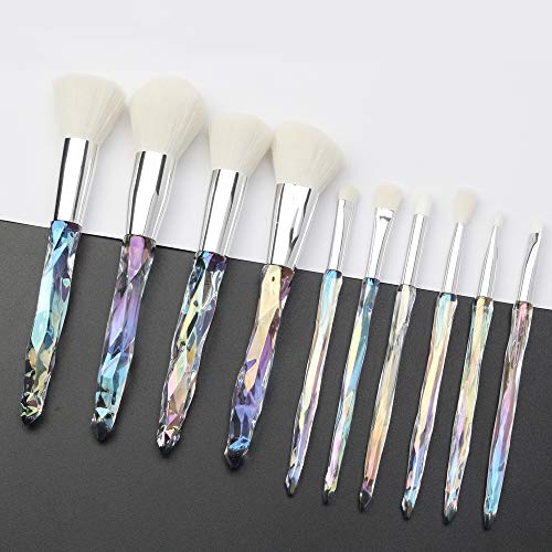 Makeup Brushes Crystal Handle Set, Tenmon 10 PCS Crystal Transparent Handle Kabuki Powder Foundation Brush Concealer Eye Shadow Eyeliner Eyebrow Brush (White)