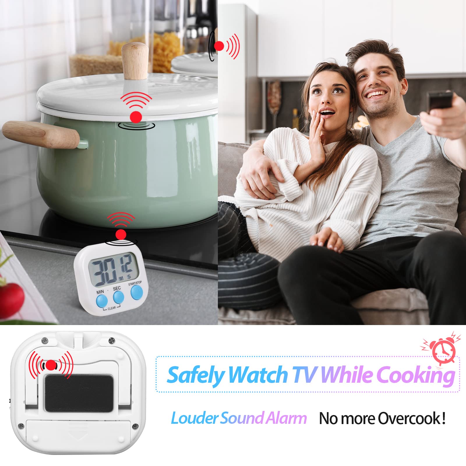 24 Packs Small Digital Kitchen Timer Magnetic Back and Switch Minute Second Count up Countdown Big LCD Display Loud Alarm for Teacher Cooking Baking Kids