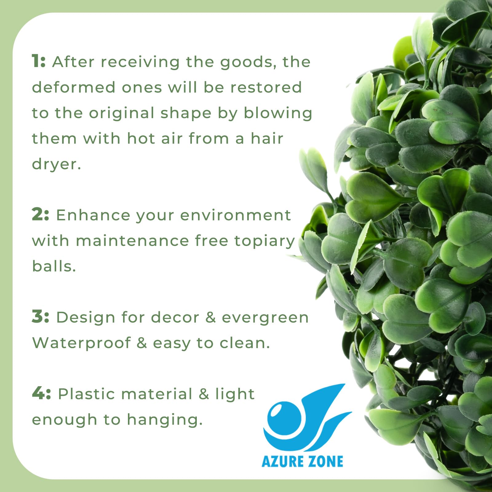 Azure Zone, Pack of 6 4" Artificial Boxwood Topiary Green Plant Balls Decorative Greenery Filler for Garden Home