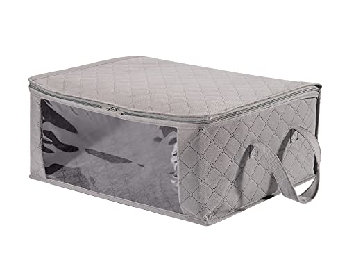 AzxecVcer 3 Pack Storage Bags,Foldable Storage Bag Organizers, Large Clear Window & Carry Handles,Under Bed Organizer Bag for Closets, Bedrooms for Comforters,Blankets,Clothes,Quilts and Towels, Gray)