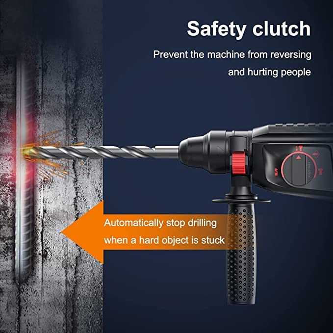 3-in-1 Electric Rotary Hammer Drill | Safety Clutch Corded Variable Speed Sds-plus Concrete/masonry Rotary Hammer Power Drill With Carrying Case | 800w Rotating Speed 12-piece