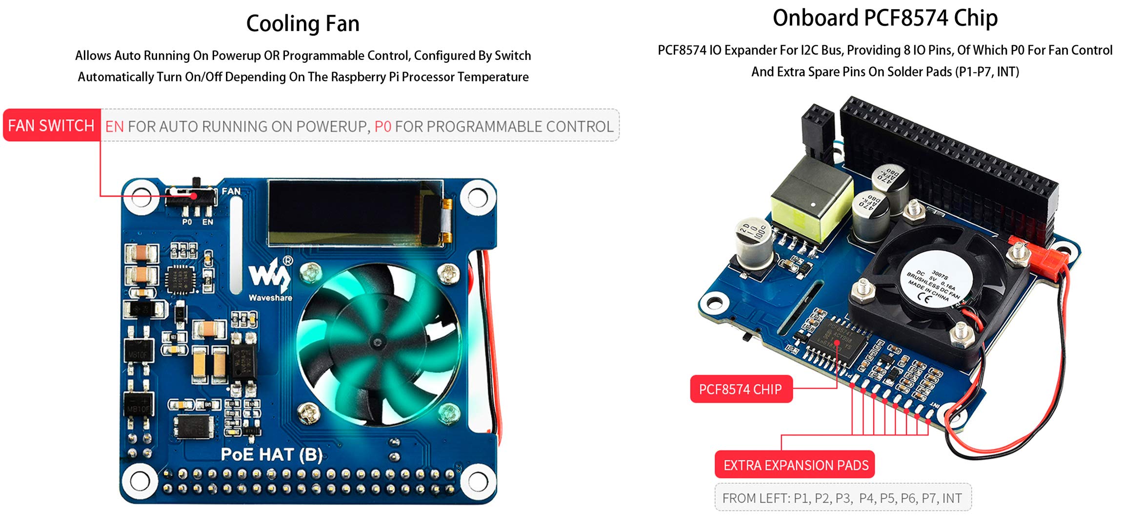 POE HAT (B) for Raspberry Pi 4B/3B+,Power Over Ethernet HAT with 0.91" OLED,Support 802.3af PoE Network,802.3af Power-Sourcing Equipment Required