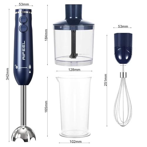Aifeel Immersion Hand Blender with Ice Chopper,7 in 1 Handheld Blender Stainless Steel Hand Stick Blender with Chopper, Beaker, Whisk for Smoothie, shakes, Baby Food, Sauces Red, Puree, Soup