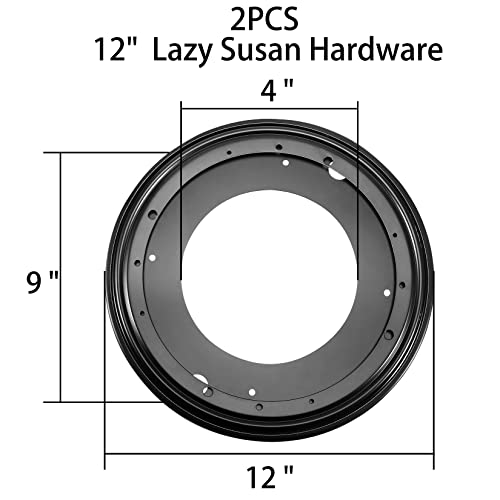 2Pack 12" Lazy Susan Hardware 5/16 Thick Turntable Bearing Swivel Plate 1000lbs Load Capacity Round Lazy Susan Turntable Base for Rotating Table, Serving Tray, Corner Shelves, Book Rack, Black